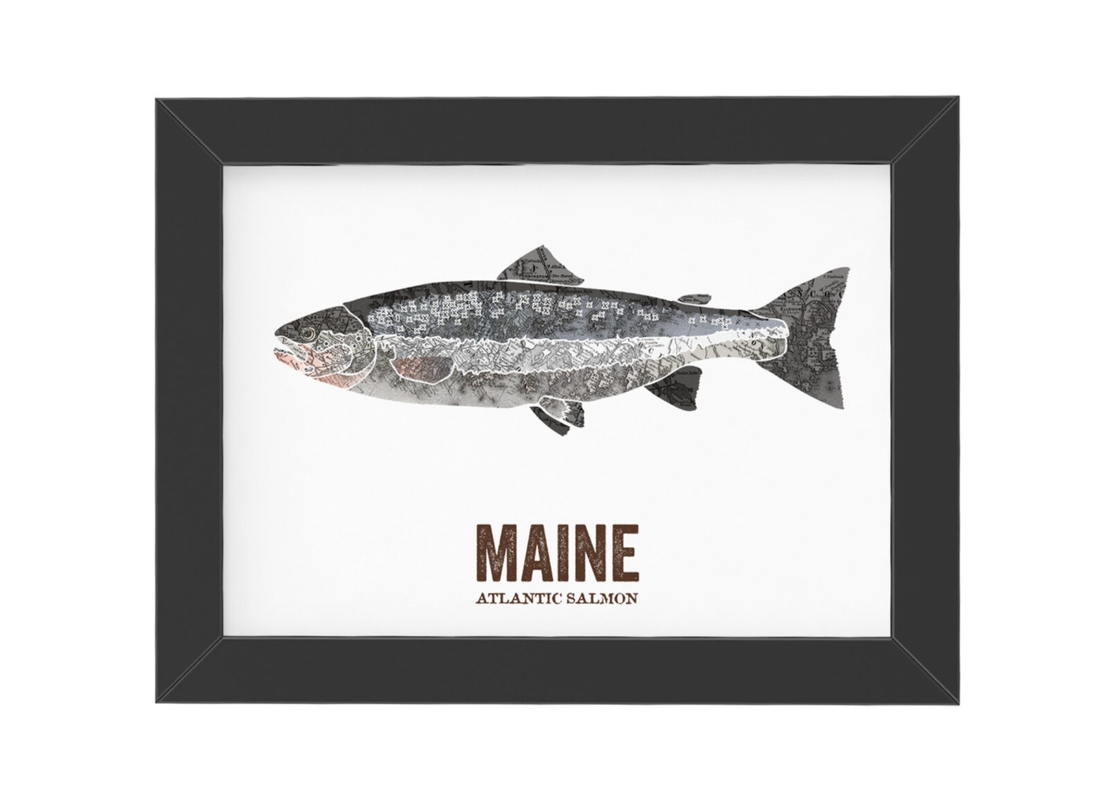 Maine State Fish Nature Art Outdoor Art Vintage Map Art - Etsy