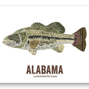 Alabama State Fish, Map Art, Nature Outdoor Art, Vintage Map Art, Art ...