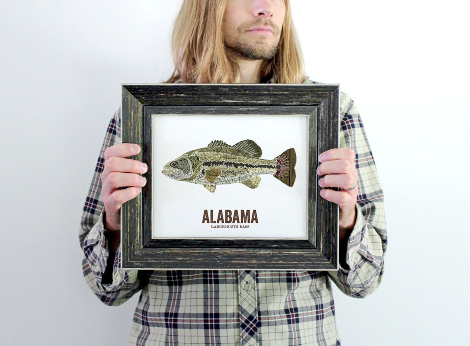Alabama State Fish Map Art Nature Outdoor Art Vintage Map - Etsy