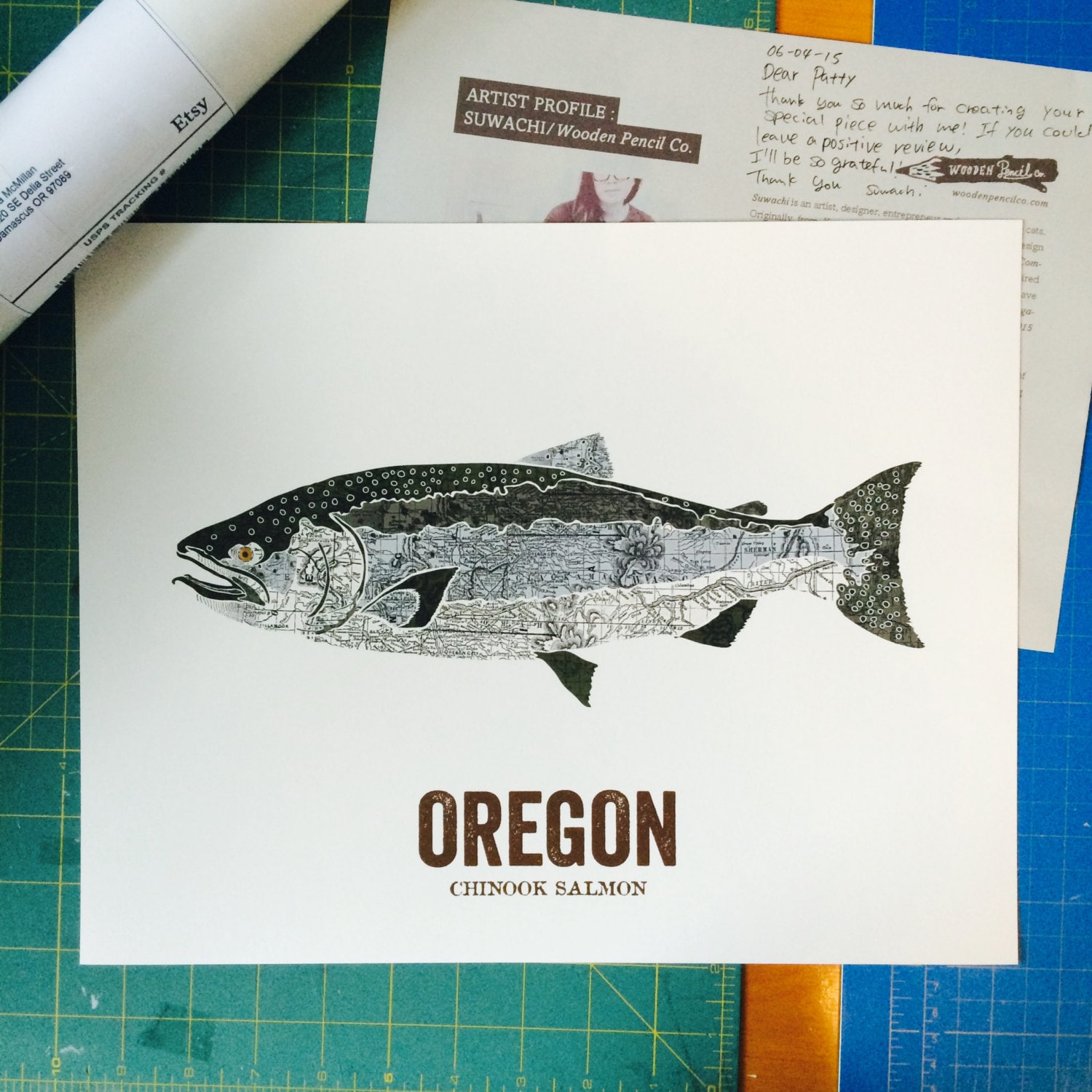 Oregon State Fish Map Art Nature Outdoor Art Vintage Map - Etsy