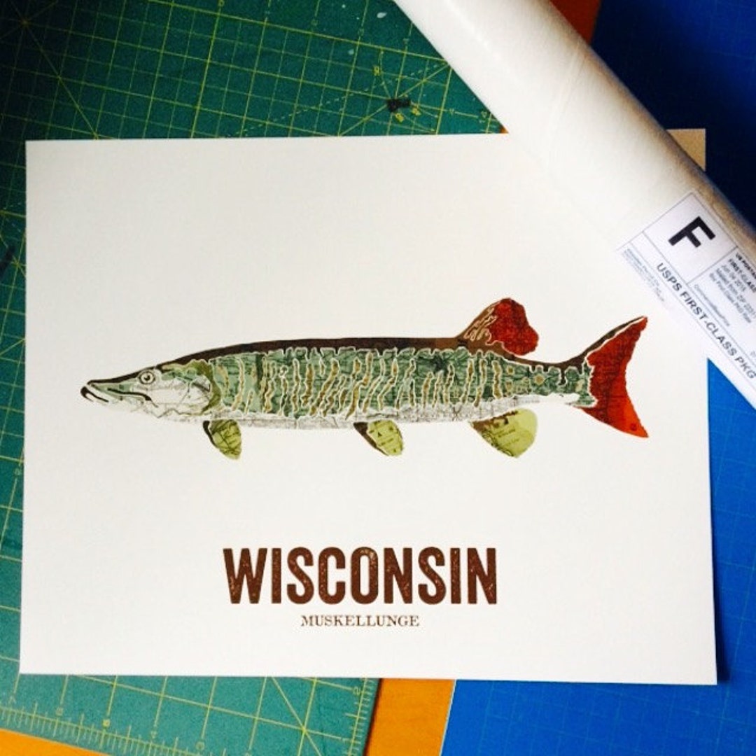 Wisconsin State Fish, Map Art, Nature Outdoor Art, Vintage Map Art, Art ...