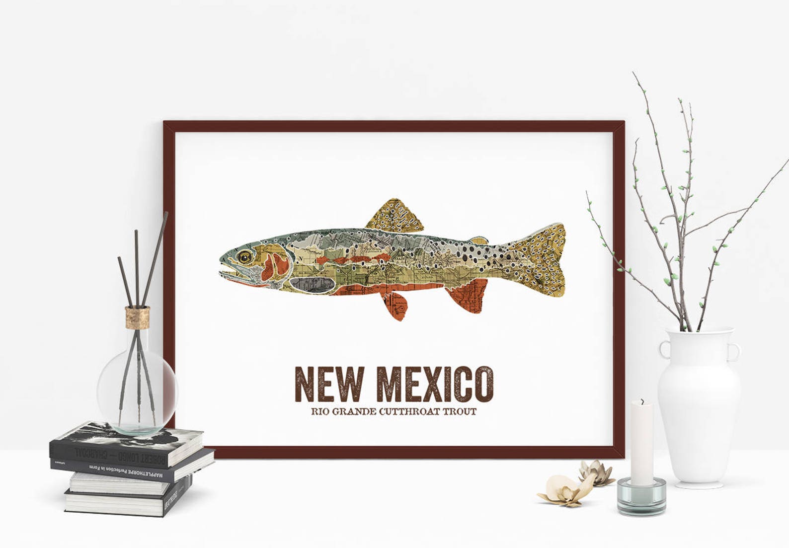New Mexico State Fish, Map Art, Outdoor Art, Lake House, Art Print ...