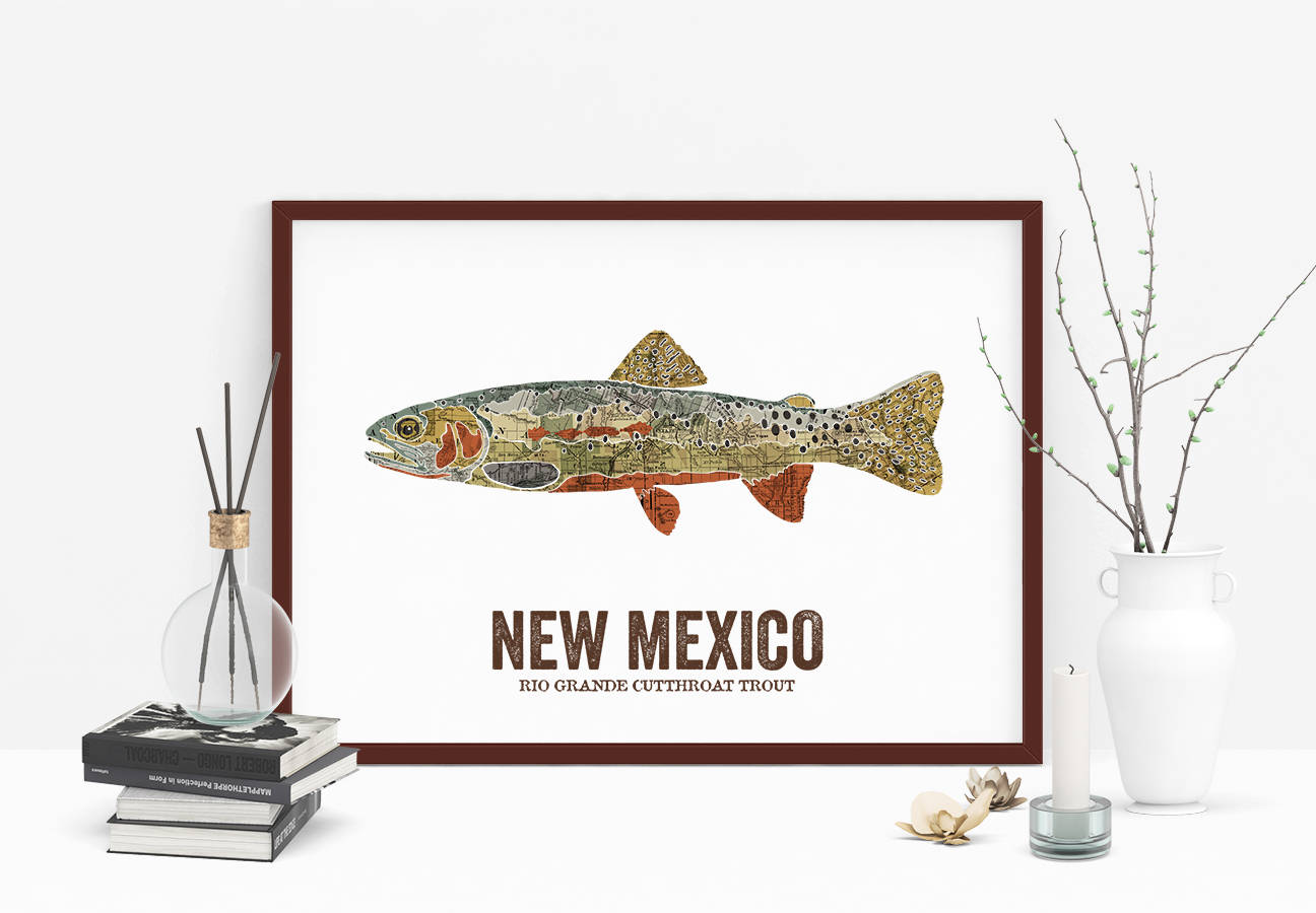 New Mexico State Fish, Map Art, Outdoor Art, Lake House, Art Print ...