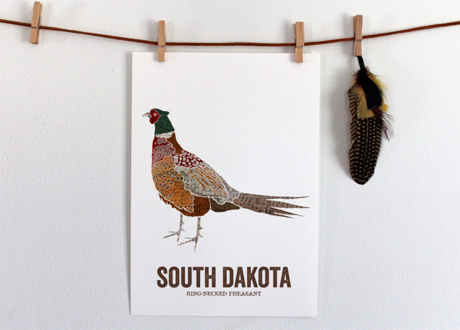 South Dakota State Bird Nature Art Outdoor Art Vintage Map - Etsy