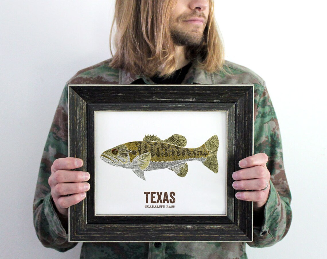 Texas State Fish Map Art Nature Outdoor Art Vintage Map - Etsy