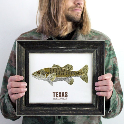 Texas State Fish Map Art Nature Outdoor Art Vintage Map - Etsy