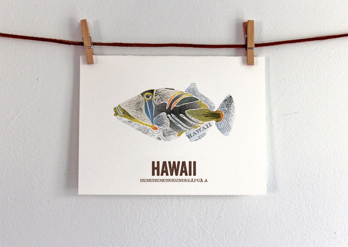 Hawaii State Fish, Map Art, Nature Outdoor Art, Vintage Map Art, Art ...