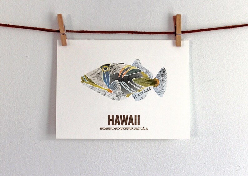 Hawaii State Fish, Map Art, Nature Outdoor Art, Vintage Map Art, Art ...