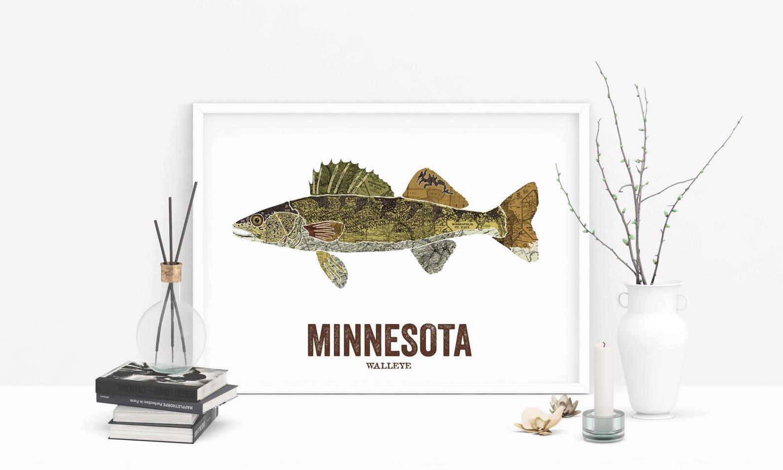 Minnesota State Fish, Map Art, Nature Outdoor Art, Vintage Map Art, Art ...