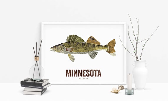 Minnesota State Fish Map Art Nature Outdoor Art Vintage Map | Etsy