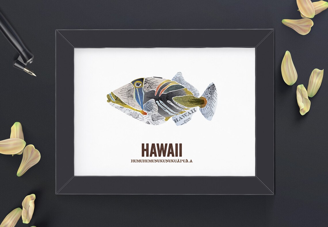 Hawaii State Fish Map Art Nature Outdoor Art Vintage Map - Etsy