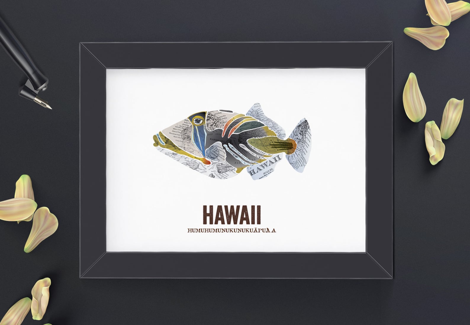 Hawaii State Fish Map Art Nature Outdoor Art Vintage Map - Etsy