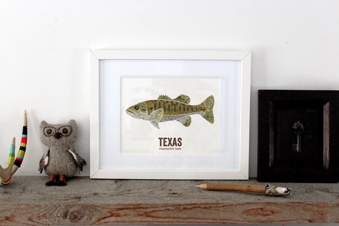 Texas State Fish Map Art Nature Outdoor Art Vintage Map - Etsy