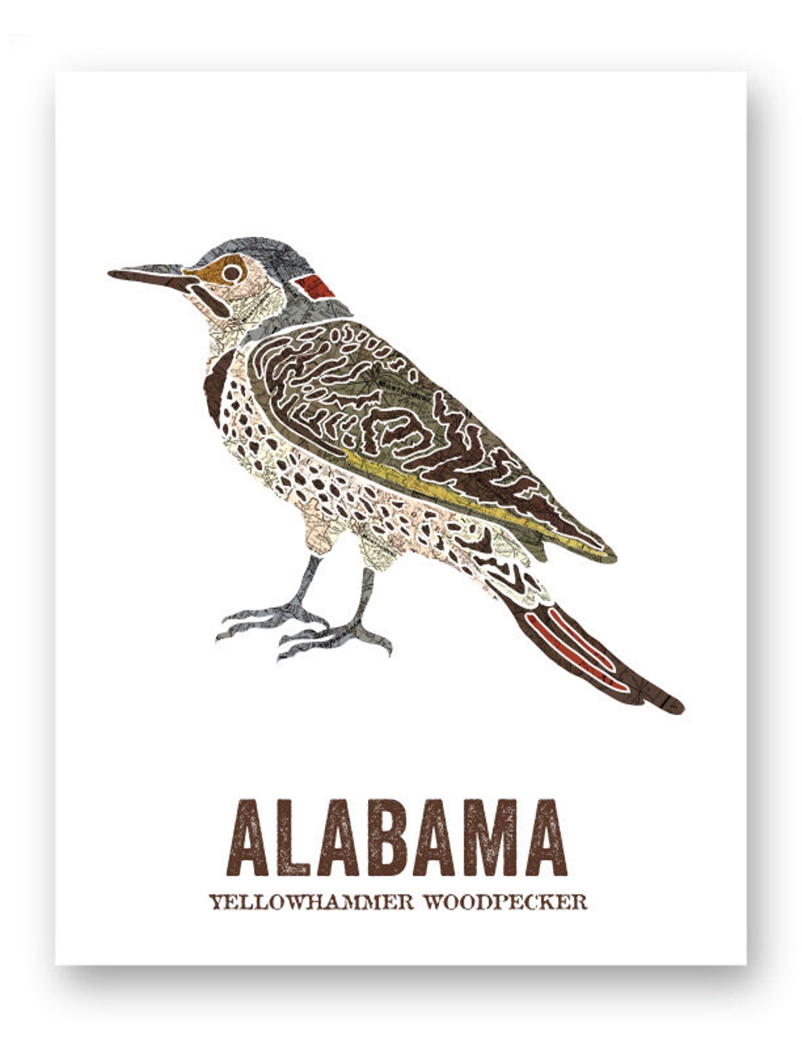 Alabama State Bird Nature Art Outdoor Art Vintage Map Art - Etsy