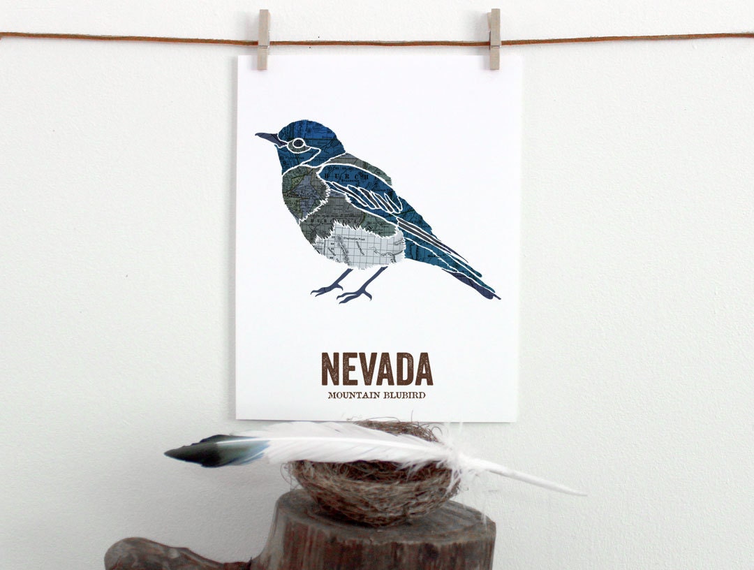 Nevada State Bird, Nature Art, Outdoor Art, Vintage Map Art, Art Print ...