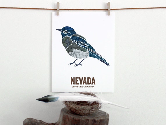 Nevada State Bird Nature Art Outdoor Art Vintage Map Art - Etsy