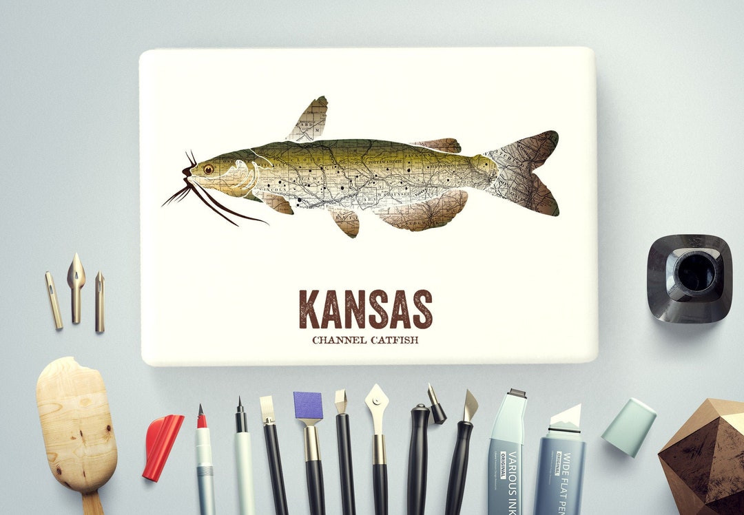 Kansas State Fish, Map Art, Nature Outdoor Art, Vintage Map Art, Art ...