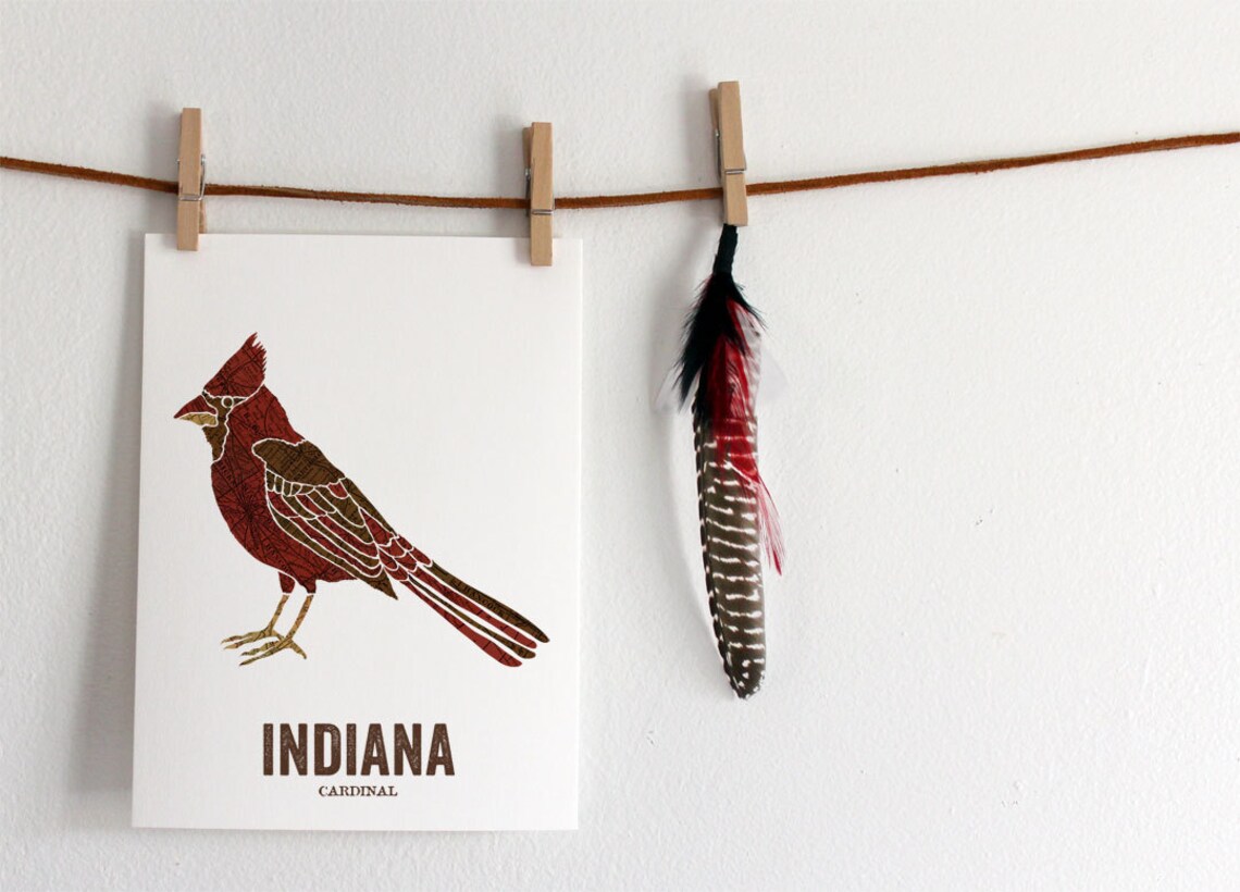 Indiana State Bird Nature Art Outdoor Art Vintage Map Art - Etsy