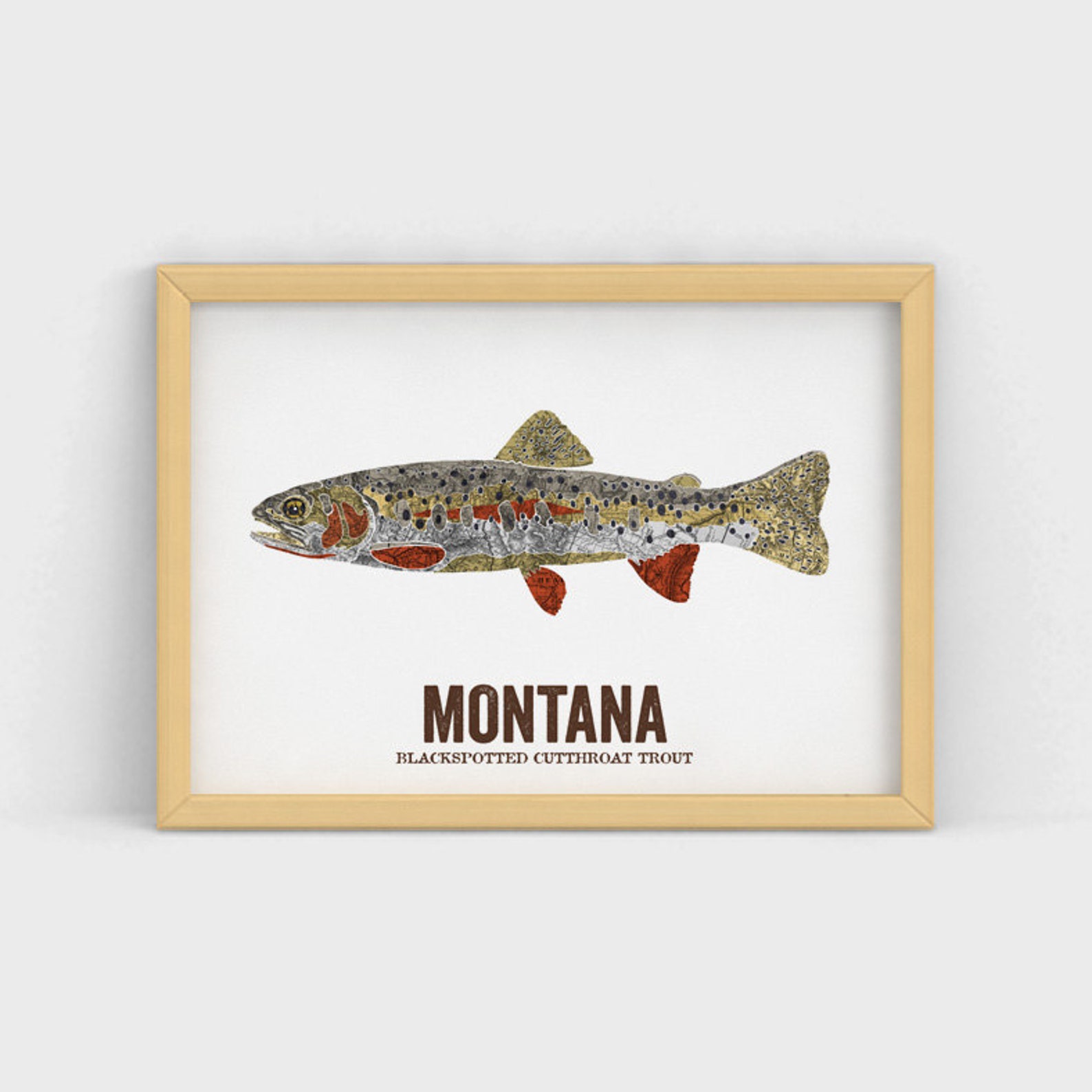 Montana State Fish Nature Art Outdoor Art Vintage Map Art | Etsy