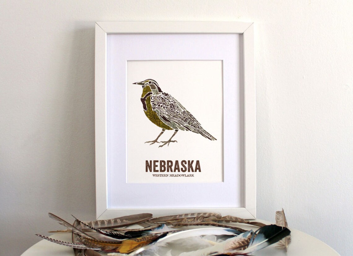 Nebraska State Bird Nature Art Outdoor Art Vintage Map Art - Etsy