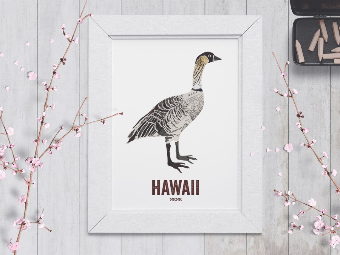 HAWAII Art State Bird Print Map Art Wedding Gift Nursery - Etsy