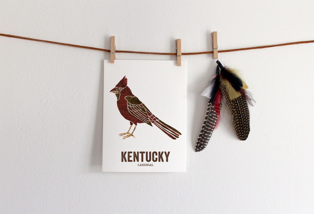 Kentucky Cardinal Bird Art Print, Vintage State Map - Etsy