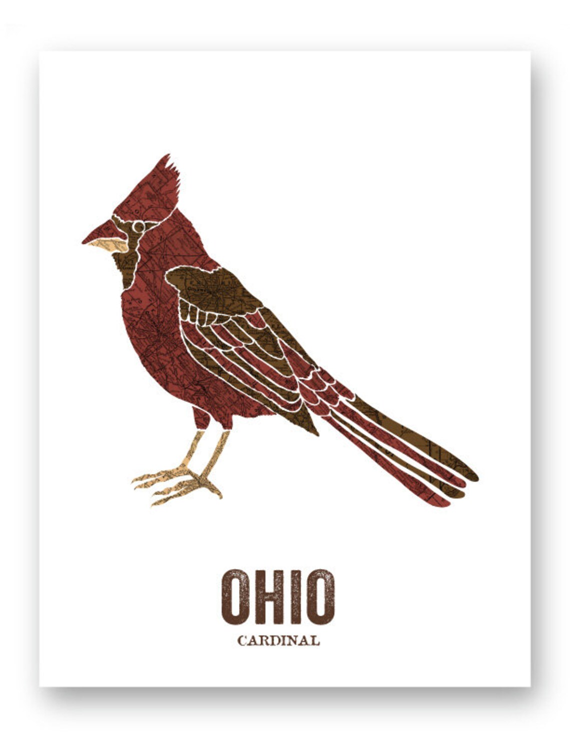 Ohio Art State Bird Print Map Art Wedding Gift Nursery - Etsy