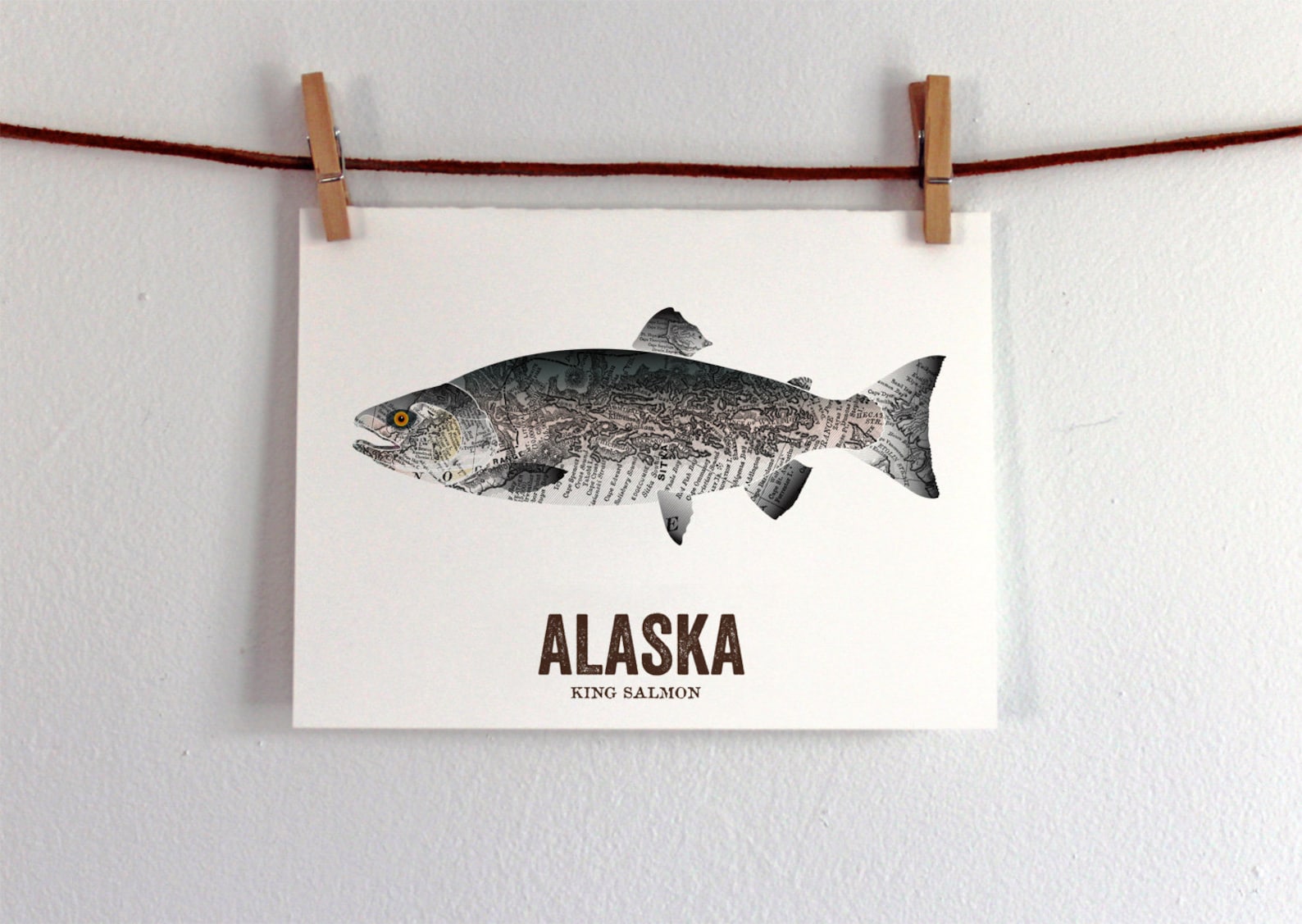 Alaska State Fish Map Art Nature Outdoor Art Vintage Map | Etsy