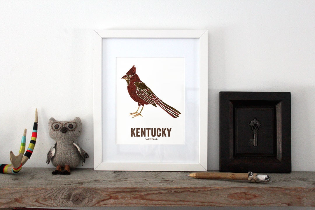 Kentucky Cardinal Bird Art Print, Vintage State Map - Etsy