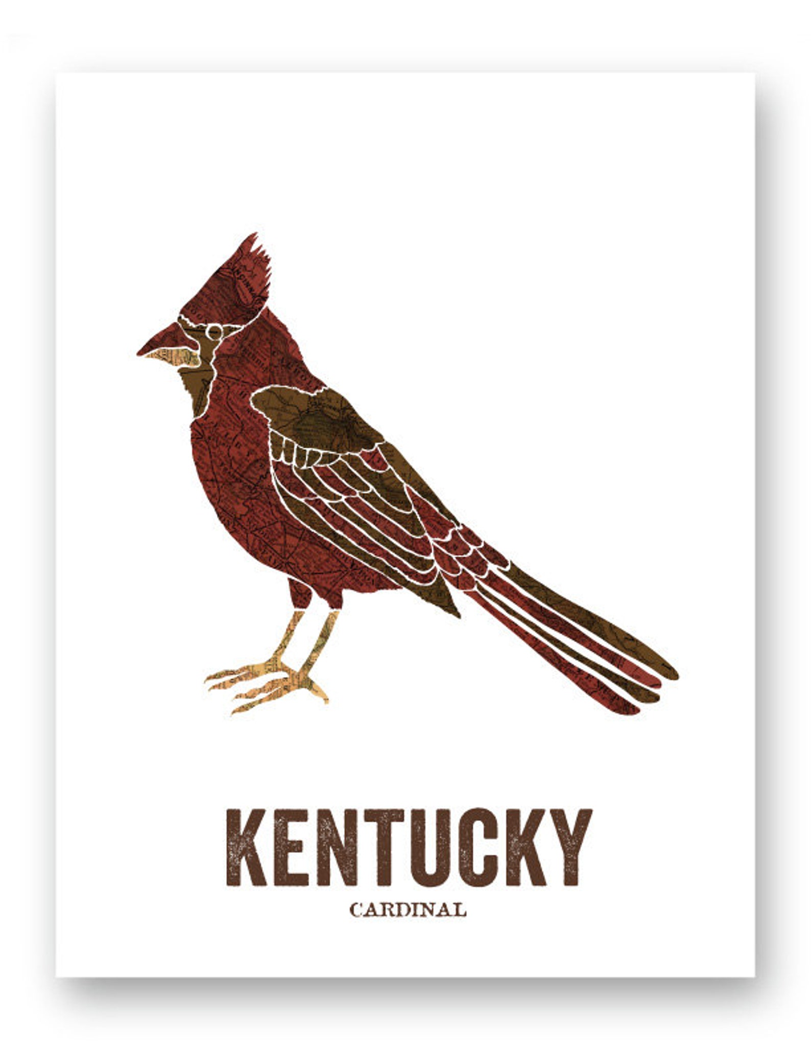 Kentucky Cardinal Bird Art Print, Vintage State Map - Etsy