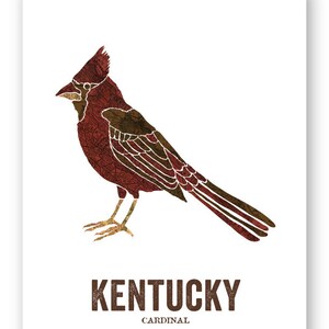 Kentucky Cardinal Bird Art Print, Vintage State Map - Etsy