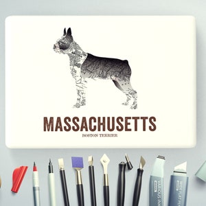 Massachusetts State Dog, Dog Print, Dog Art, Vintage Map Art, Art Print ...