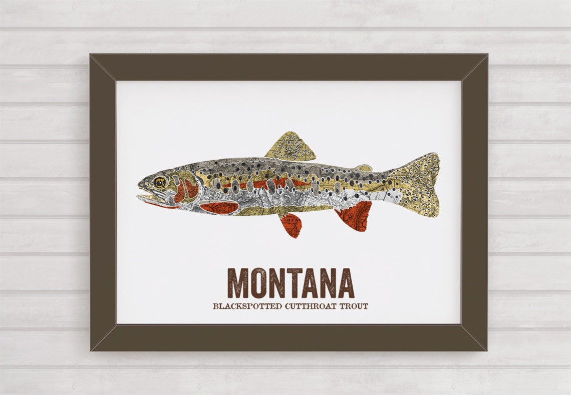 Montana State Fish Nature Art Outdoor Art Vintage Map Art - Etsy