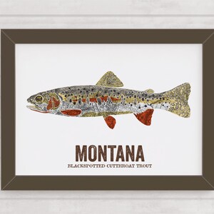 Montana State Fish, Nature Art, Outdoor Art, Vintage Map Art, Art Print ...