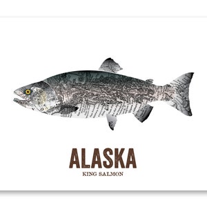 Alaska State Fish, Map Art, Nature Outdoor Art, Vintage Map Art, Art ...