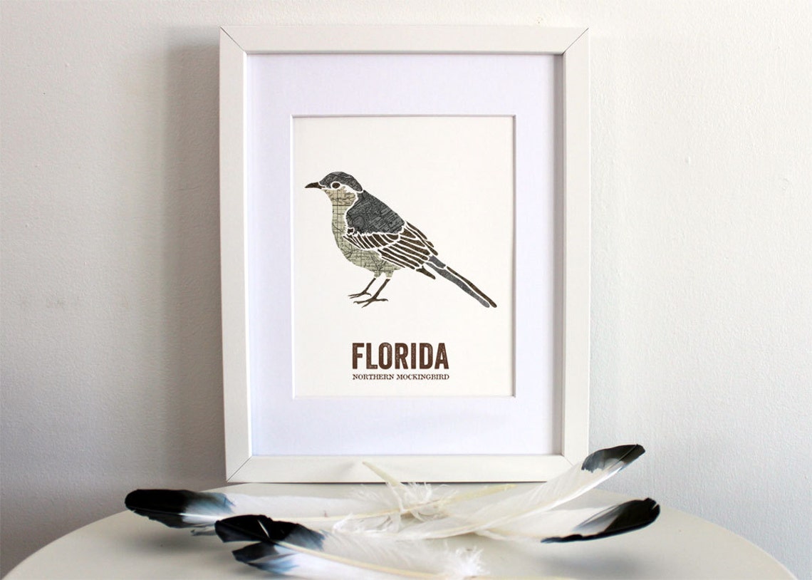 Florida State Bird Nature Art Outdoor Art Vintage Map Art - Etsy