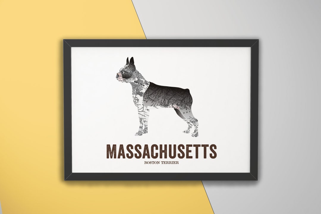 Massachusetts State Dog, Dog Print, Dog Art, Vintage Map Art, Art Print ...