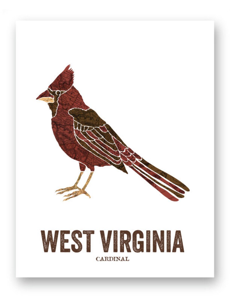 West Virginia State Bird Nature Art Outdoor Art Vintage Map - Etsy ...
