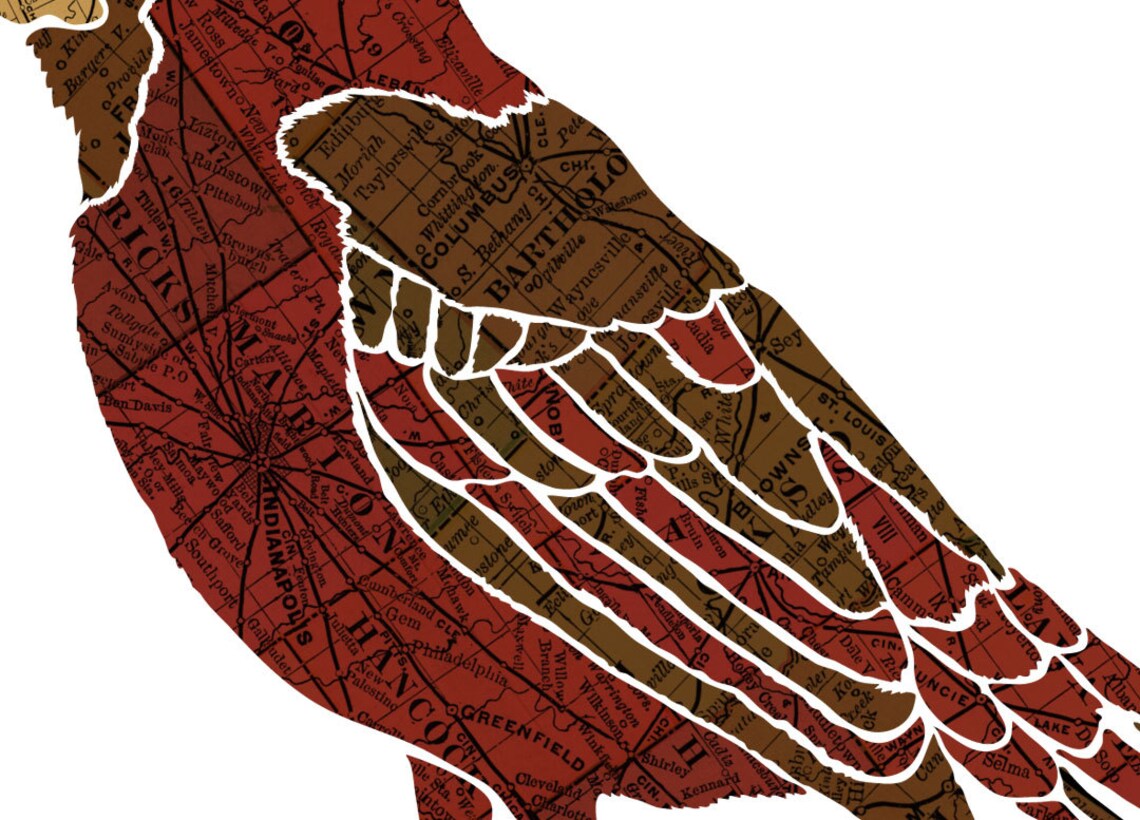 Indiana State Bird Nature Art Outdoor Art Vintage Map Art - Etsy