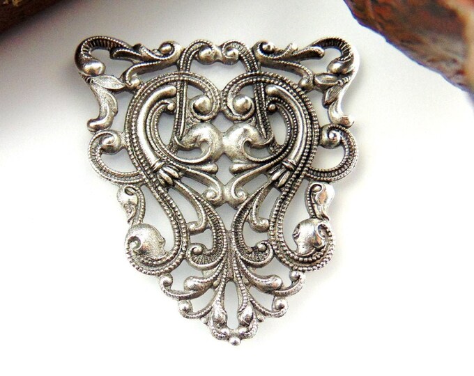 ANTIQUE SILVER Crest Scroll Shield Filigree Stamping Jewelry - Etsy