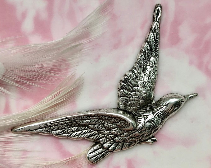 ANTIQUE SILVER (2 Pieces) Gothic Raven Bird Stamping ~ Jewelry Oxidized ...