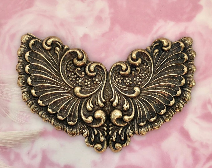 ANTIQUE BRASS Neo Victorian Winged Cartouche Stampings Jewelry ...