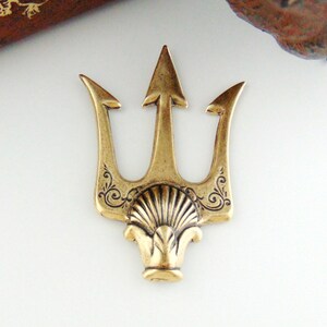 ANTIQUED BRASS Poseidon's Trident Shell Spear Stamping ~ Jewelry ...