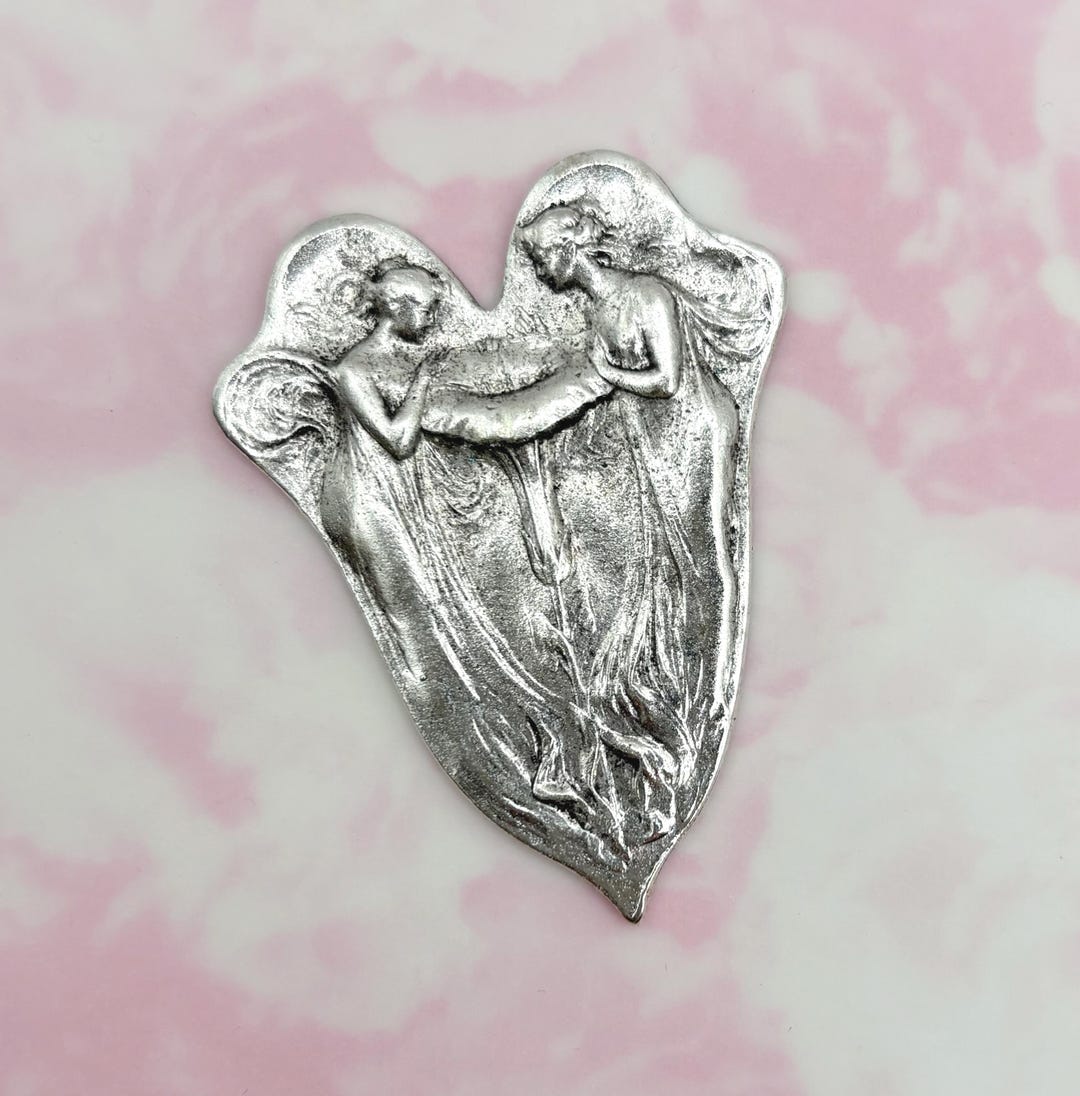 ANTIQUE SILVER Neo Victorian French Double Fairies With Trumpet Flower ...