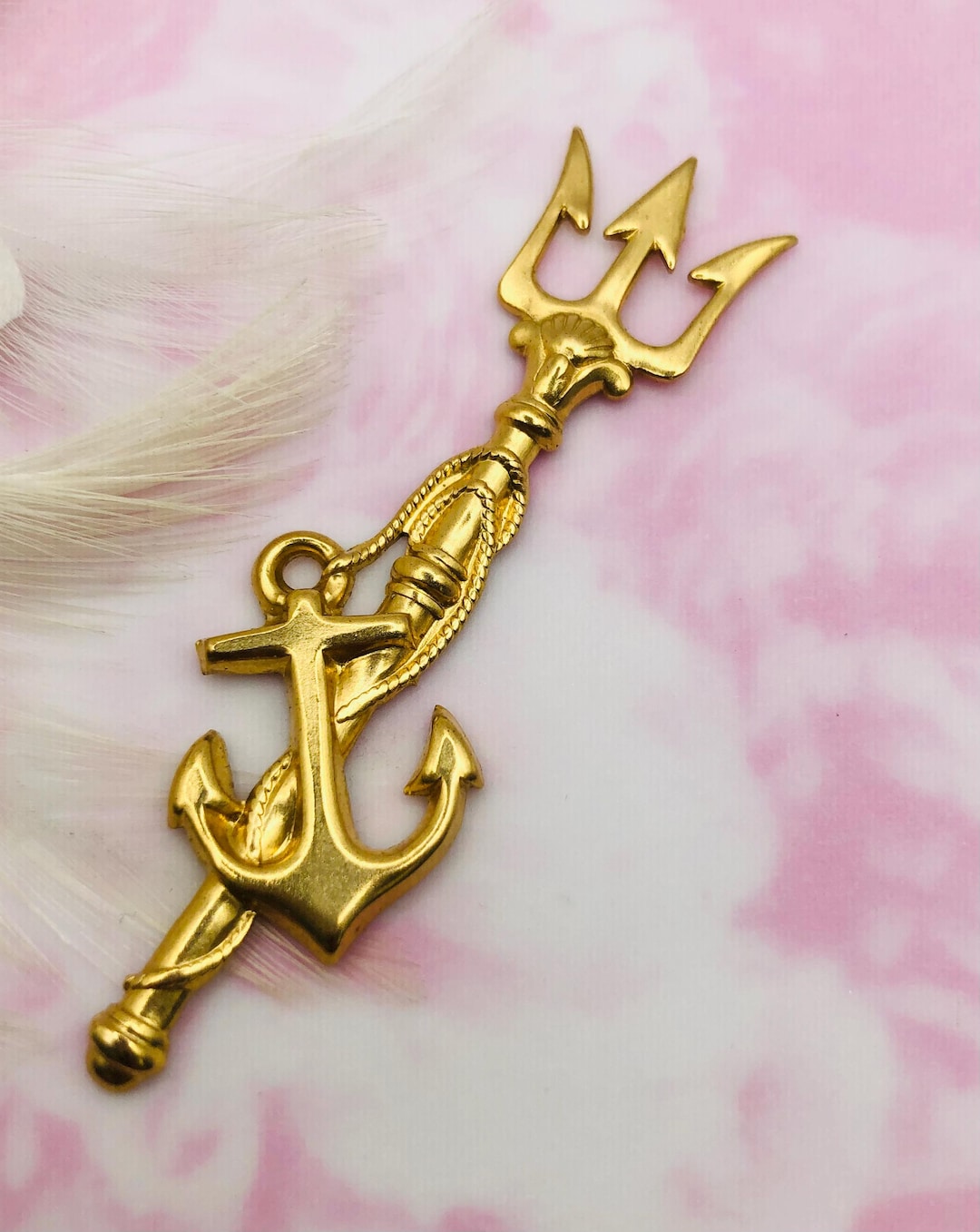 BRASS Neptune Poseidon's Trident Shell Spear & Anchor Stamping ...