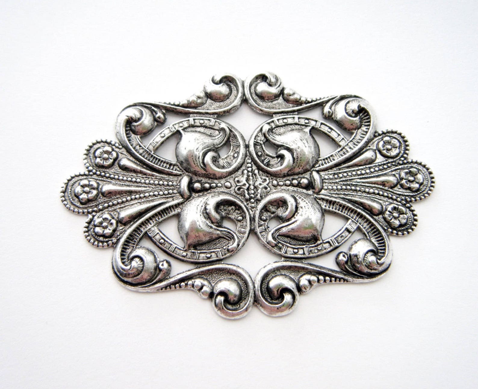 ANTIQUE SILVER Victorian Ornate Scroll Cartouche Flower Stamping ...
