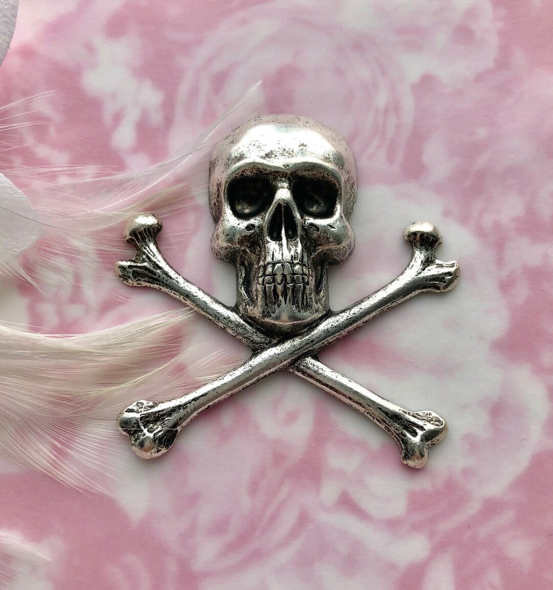 ANTIQUE SILVER Large Skull and Bones Stamping Skeleton ~ Jewelry ...