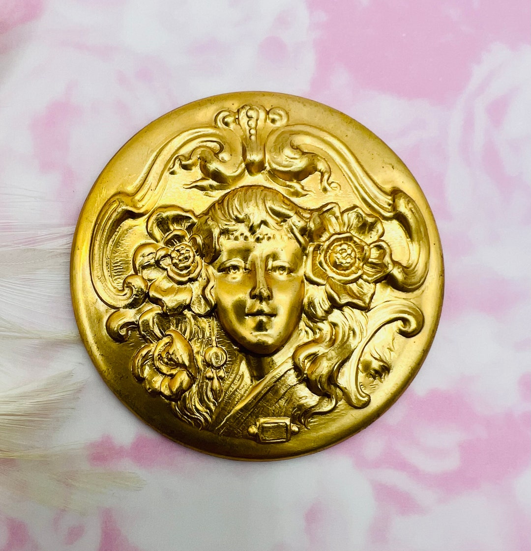 BRASS (3 Pieces) Large Round Lady Nymph Flower Stamping ~ Maiden ...