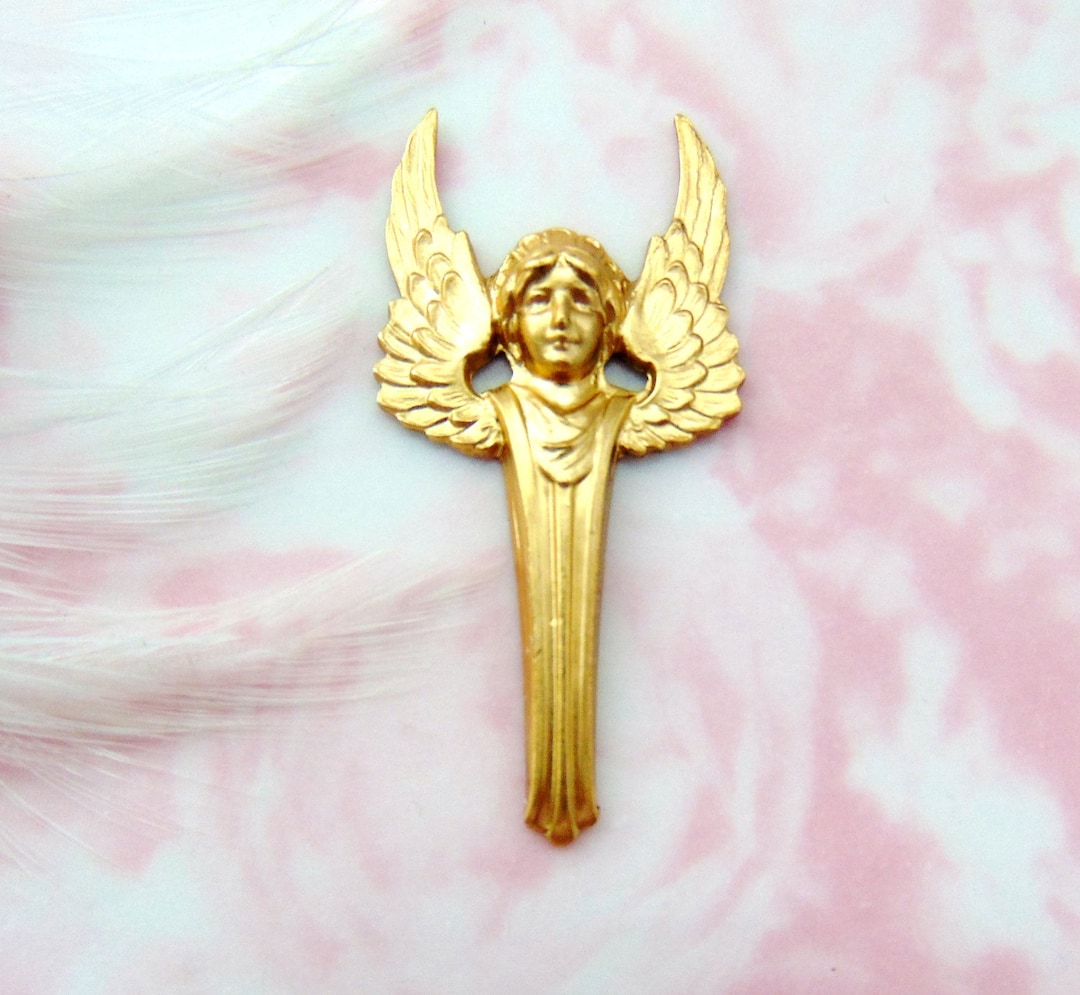 BRASS ANGEL Small Art Deco Angel Stamping ~ Jewelry Finding Angel Wings ...