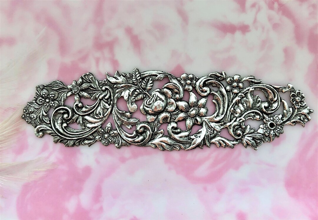 ANTIQUE SILVER Victorian Scrolling Flower Garden Band Stampings ...